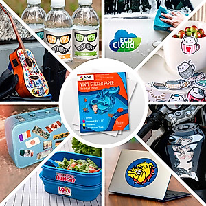 Printable Vinyl Sticker Paper for Inkjet Printer - Glossy White - 15 Self-Adhesive Sheets - Waterproof Decal Paper - Standard Letter Size 8.5"x11"