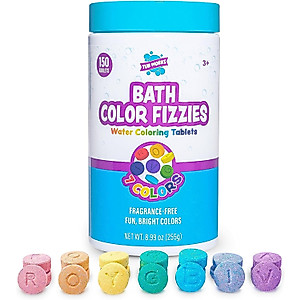 Tub Works® Bath Color Fizzies, 150 Count | Nontoxic & Fragrance-Free | Fizzy, Bath Color Tablets for Kids | Create Fun Bath Colors | Water Tablets in 7 Colors for Variety | Bath Bombs for Kids Bath