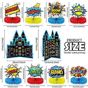 Set of 10 Hero Themed Party Decoration hero Honeycomb Centerpieces Hero Action Sign Table Centerpiece Fun Hero Theme Party Table Topper Decor for Happy Birthday Baby Shower Party Supplies Favor