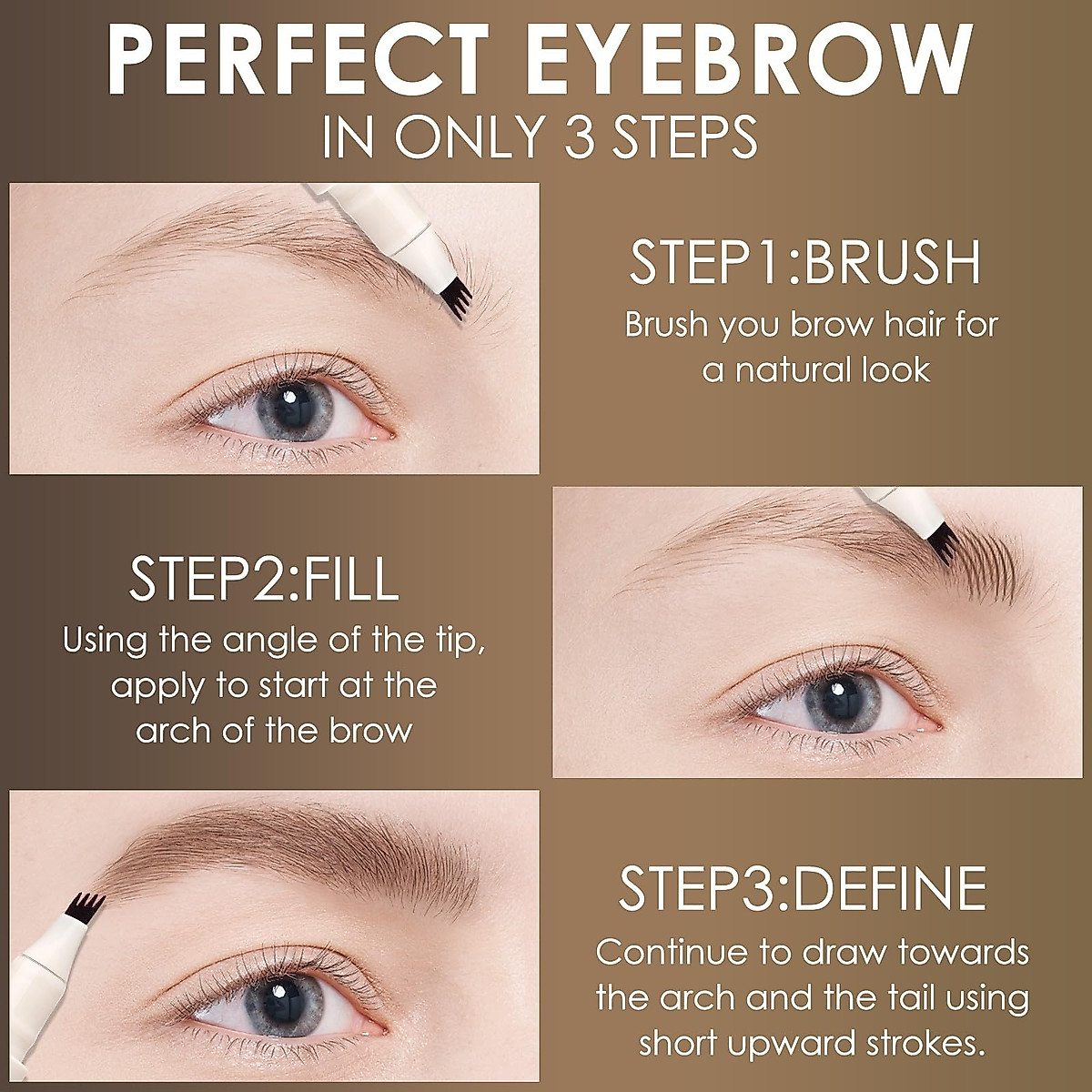 FOCALLURE FLUFFMAX TINTED Liquid Eyebrow Pen, Eyebrow Microblading Pen with a Micro-Fork Tip Applicator, Long-Lasting, Smudge-Proof, Creates Natural Looking Brows, DEEP BROWN