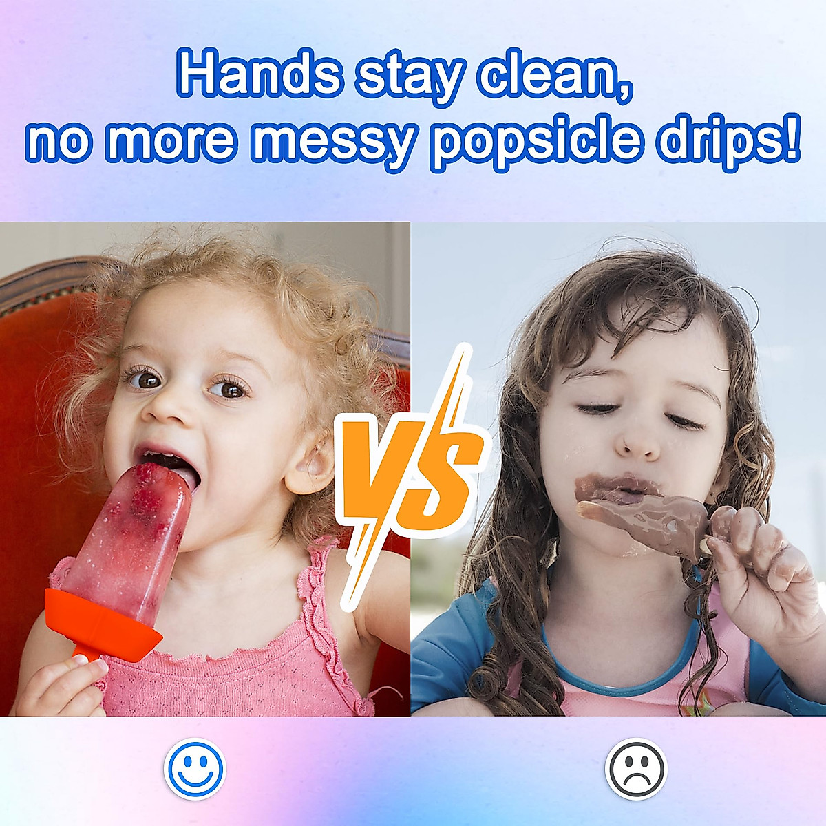 5PCS Drip Free Popsicle Holder, Reusable Silica gel Popcical Holder, Silicone burr-free safety Mess Free Frozen Treats Holder with Straw Popsicle Holder for Kids (5 colors)