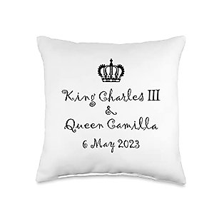 King Charles III Queen Camilla Coronation May 2023 King Charles III Queen Camilla Coronation 6 May 2023 Throw Pillow, 16x16, Multicolor