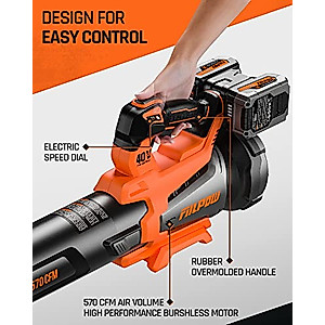 FIILPOW 40V 570CFM Leaf Blower, Brushless Leaf Blower Cordless with 2×4.0Ah Battery and Fast Charger, Turbo Mode and 3 Variable Speed Lock, Axial Fan, Blower for Lawn Care, Yard, Driveway, Walkway