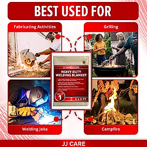 JJ CARE Welding Blanket - 1 Pack 4ft x 6ft Welding Mat - 850GSM Fiberglass Welding Blanket with Brass Grommets, Welders Blanket for Grill, Smoker Welding Blanket Heavy Duty, Welding Tarp & Shield