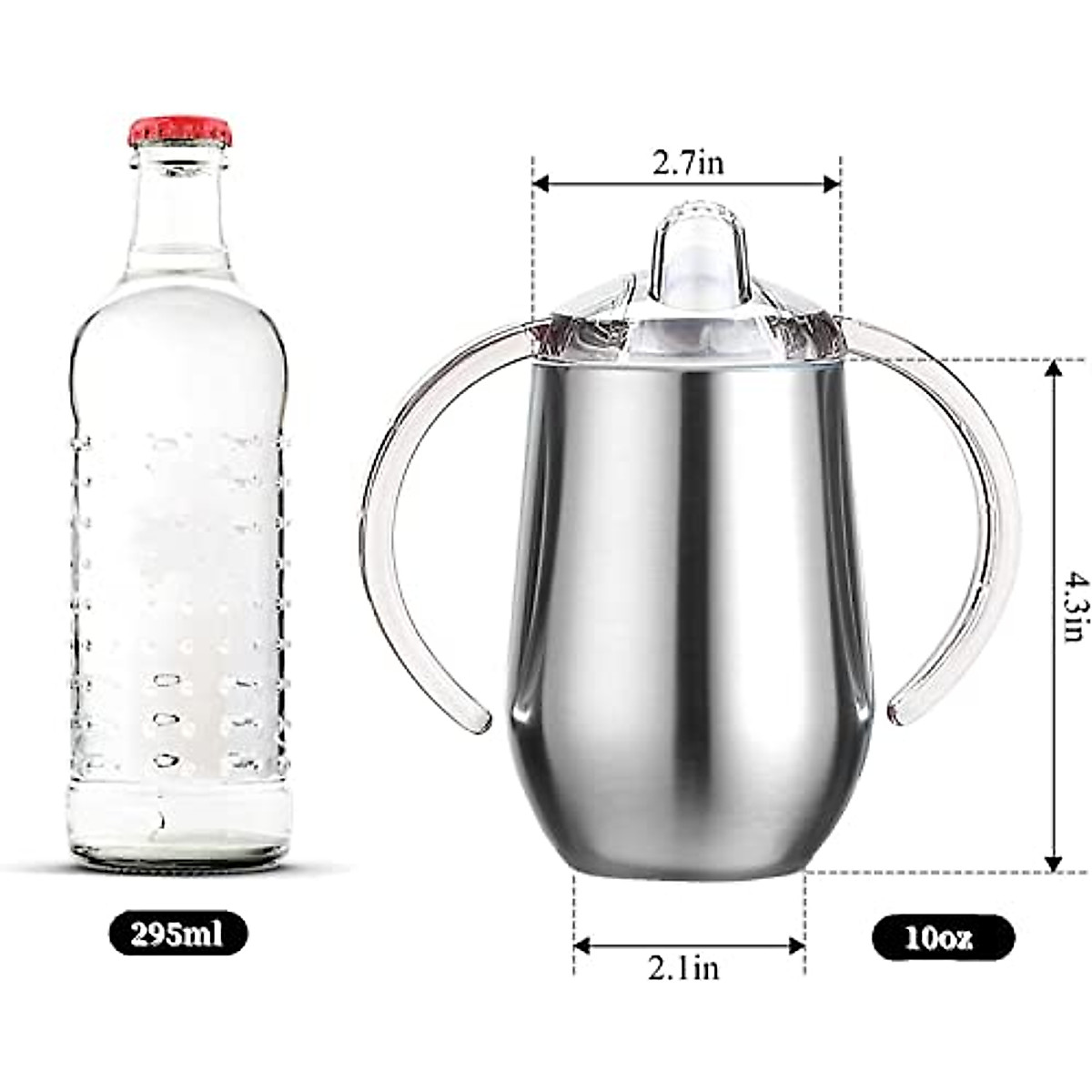 Stainless Steel Straw Sippy Cup w/Handles & Silicone Lids,10 oz BPA Free Double Wall Vacuum Insulated Sippy Cup Mug Tumbler Toddler Straw Cups for boys and girls Non-Spill Sippy Cups