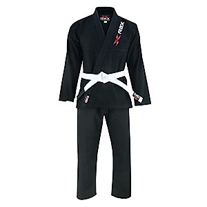 REX Sports Brazilian Jiu Jitsu, for Men and Women BJJ Gi Grappling Kimonos Lightweight White Belt (Black, A1)