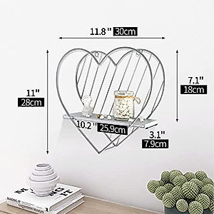 Afuly Rustic Floating Shelf Grey Shelves for Wall Metal Heart Cute Romantic Decor Silver Farmhouse Cute Design for Nursery Room Kids Bedroom Bathroom Toilet…