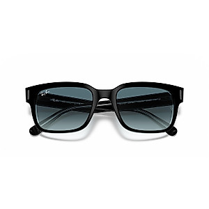 Ray-Ban Men's RB2190 Jeffrey Square Sunglasses, Black On Transparent/Blue Gradient Grey, 53 mm