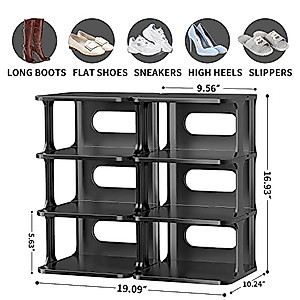 Dscabomlg DIY Shoe Rack 8 Tier Shoe Organizer for Closet and Entryway Stackable Shoe Storage Narrow Free Standing Shoe Rack Plastic Vertical ShoeHolder Cubby Shoe Stand Shoe Shelf (Black, 8 Tiers)