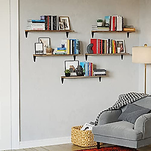 Wallniture Arras Wood Floating Shelves for Wall Storage, 24" Bookshelves for Living Room, Kitchen Shelves, Shelves for Bedroom & Office Burnt Finish Set of 5