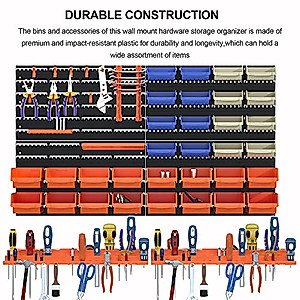 52PCS Wall Mounted Storage Bins Garage Storage Drawers with 4PCS Wall Mounting Peg Boards Workshop Parts Rack Container Tool Organizer Easy Access Compartments for Hardware Crafts Office Supplies