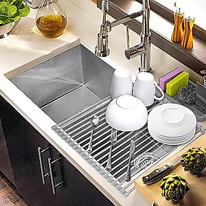 Mafegu Above Sink Dish Drying Rack Drainer,Roll Dish Rack,Kitchen Sink Countertop Multi-Use Collapsible Stainless Steel Dish Rack (20.5x13.7 in, 1)