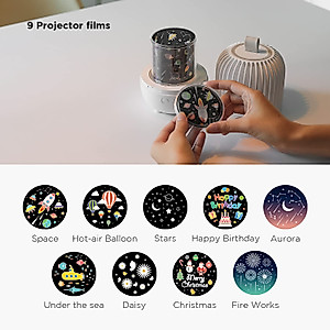 mooas Wonderland Rotating Projector Melody Nightlight (White), 360° Rotating Nightlight, Nightlight for Kids Baby Room, 4 Lighting Modes and 8 Melodies, 9 Theme Films, 1200mAh Rechargeable Battery