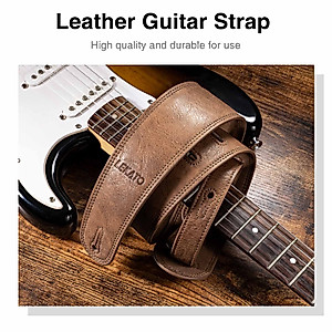 LEKATO Bass Strap for Electric Guitar & Bass 2.5” Wide Leather Bass Guitar Strap with Foam Padded Bass Guitar Strap Leather Bass Guitar Strap Adjustable Length from 41” to 51” Leather Guitar Straps