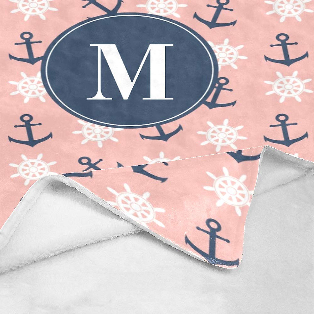 Yeshop Nautical Anchor Personalized Receiving Baby Blankets for Girls Boys Kids with Name,Customized Swaddle Blankets Gift for Newborn Crib Infants 30x40 Inches
