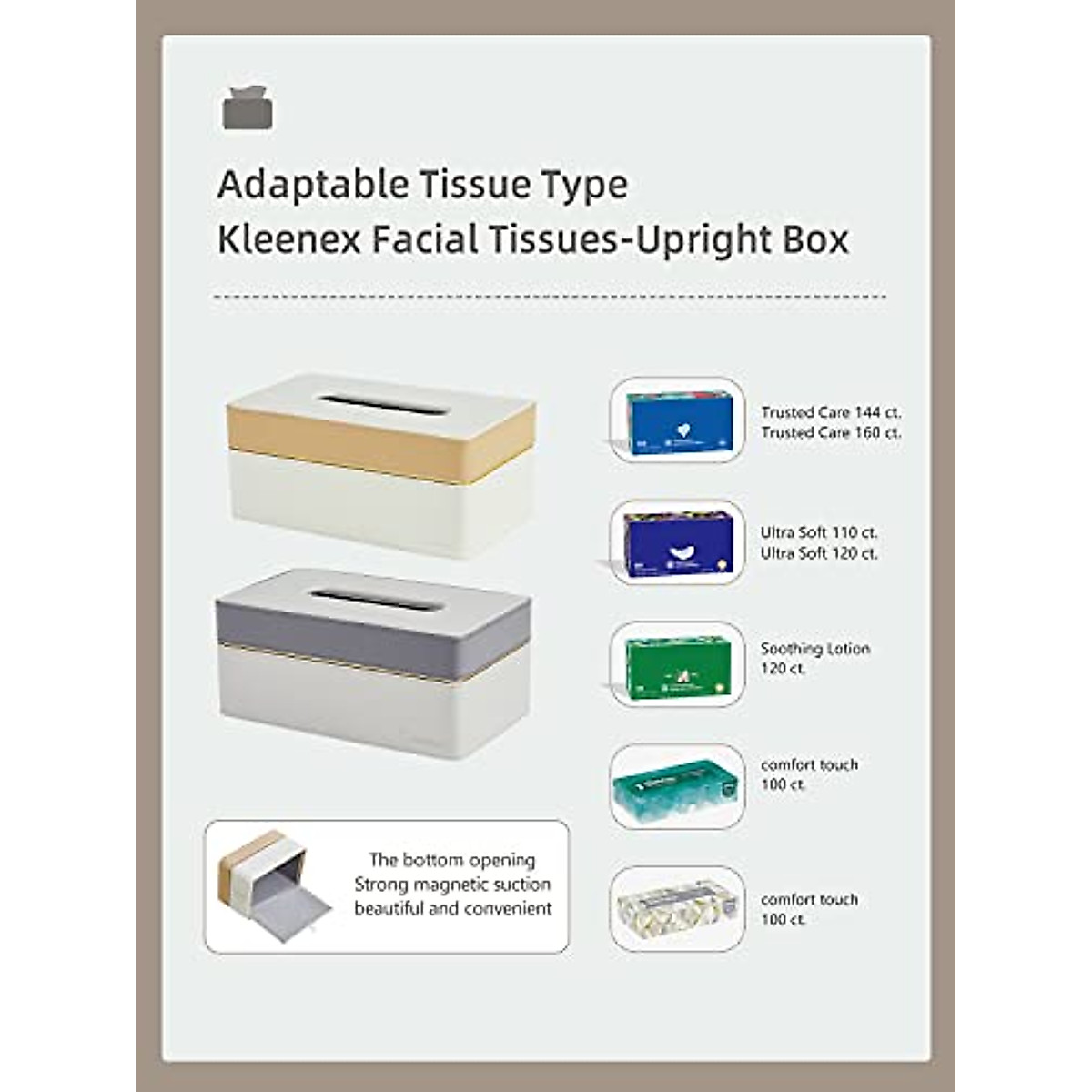 Tissue Box Holder Cover Rectangular, Modern PU Leather Decorative Tissue Holders Organizer-Moon Grey