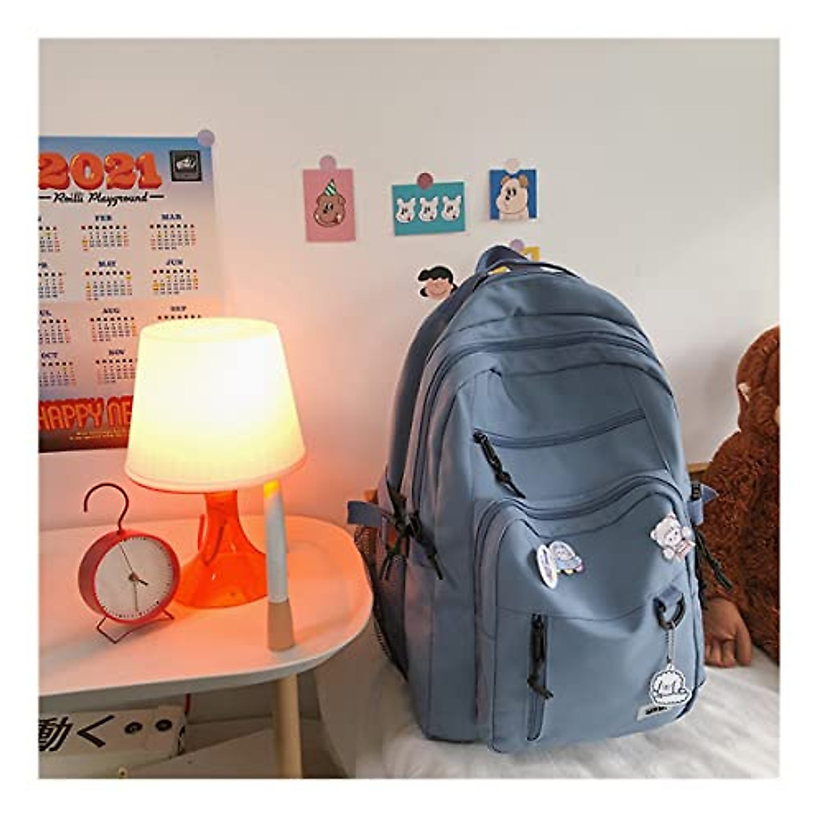 SPORTBANG Cute Aesthetic Backpack for teen girls middle school Bag Student Laptop White Backpacks With Cute pin accessories (Blue, One Size)