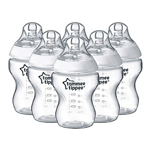 Tommee Tippee Closer to Nature Baby Bottles, Slow Flow Breast-Like Nipple with Anti-Colic Valve, 9oz, 6 Count, Clear