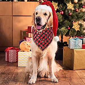 Malier 2 Pack Dog Bandana Christmas Classic Plaid Snowflake Pet Scarf Triangle Bibs Kerchief Set Pet Costume Accessories Decoration for Small Medium Large Dogs Cats Pets (Large, Red + Red)