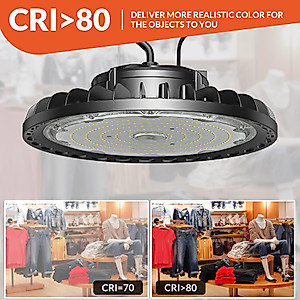 SHINEWOO Linkable LED High Bay Light 150W 21,000lm 5000K Daylight with US Plug 5’ Cable, LED Shop Lights, Waterproof UFO Commercial Warehouse Workshop Garage Factory Area Lighting Fixture, 2 Pack