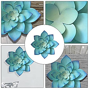 DOITOOL Metal Flower Wall Art Iron Succulent Sculpture Floral Hanging Art Decoration for Indoor Outdoor Home Garden Patio Bedroom Living Room Blue