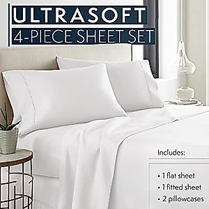 HC Collection Bed Sheets Set, HOTEL LUXURY Platinum Collection 1800 Series Bedding Set, Deep Pockets, Wrinkle & Fade Resistant, Hypoallergenic Sheet & Pillow Case Set (Queen, White)