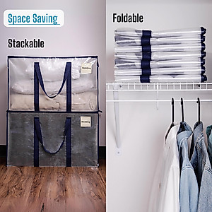 VENO 10 Pack Moving Bags and Large Christmas Storage Bins with lids. Alternative to Moving Boxes, Packing Supplies for College. Extra Large Heavy Duty Totes for Packaging (Clear, 10 Pack)