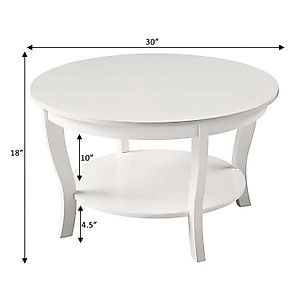 Convenience Concepts American Heritage Round Coffee Table with Shelf, White