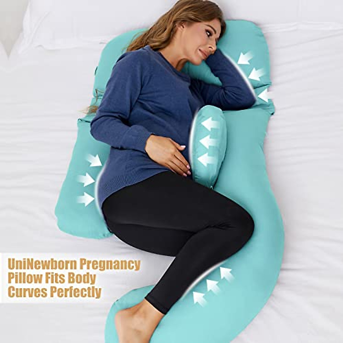UniNewborn Sleep Better During Pregnancy Maternity Pillow - G-Shaped Support for Neck, Back, Belly, HIPS, and Legs - Removable Washable Cover - Aqua Blue