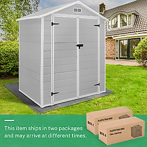 Seizeen 6x4.4FT Outdoor Resin Shed with Reinforced Floor, All-Weather Plastic Shed with Lockable Door, Window & Vents, Garden Tool Sheds & Outdoor Storage Clearance for Garden Patio Lawn (Gray)