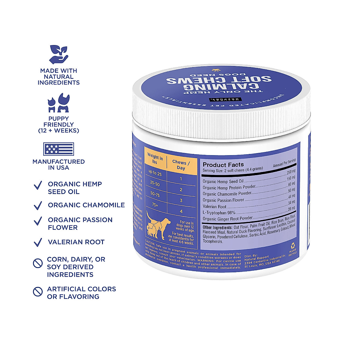 Natural Rapport Dog Calming Treats - The Only Calming Soft Chews That Dogs Need - 120ct Chews That Contain Chamomile to Alleviate Stress