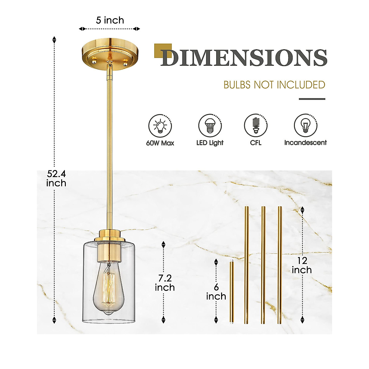 Audickic Brass Pendant Lights Kitchen Island 2 Pack, Farmhouse Gold Pendant Lighting with Clear Glass Shade, Mini Hanging Light Fixture for Kitchen Sink Dining, AD-22281-1P2-GD-C