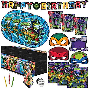 Ninja Turtle Birthday Party Supplies, Teenage Mutant Ninja Turtle Party Supplies for TMNT Party, Serves 16 Guests, For Boys and Girls, With Table Cover, Banner Decoration, Plates and More
