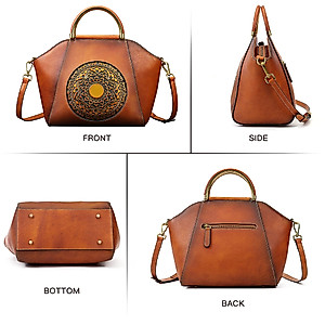 Zhuoliang Italian Retro Leather Handbags Vintage Embossing Totem Satchel + Handmade Mandala Totem Purse