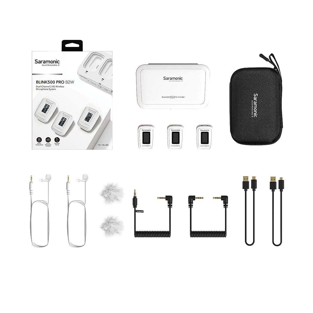 Saramonic Snow White Advanced 2.4 GHz 2-Person Wireless Clip-On Microphone System with Lavaliers for Cameras, Mobile Devices and More (Blink 500 Pro B2 Snow White) (BLINK500PROB2W)