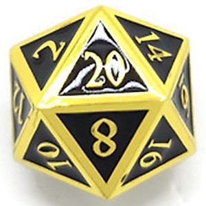 Black and Gold Metal D20 F*** Dice Critical Fail F 20 Sided Die Set DND Black Gunmetal Color Number for Role Playing Game Dungeons and Dragons D&D Pathfinder Shadowrun and Math Paladin