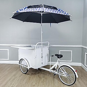 Fixturedisplays® 24" Tire 90 X 51.5 X 41" White Vending Trike Mobile Food Beverage Bike Cart White Blue Star with 86.6" Umbrella 10165-NF