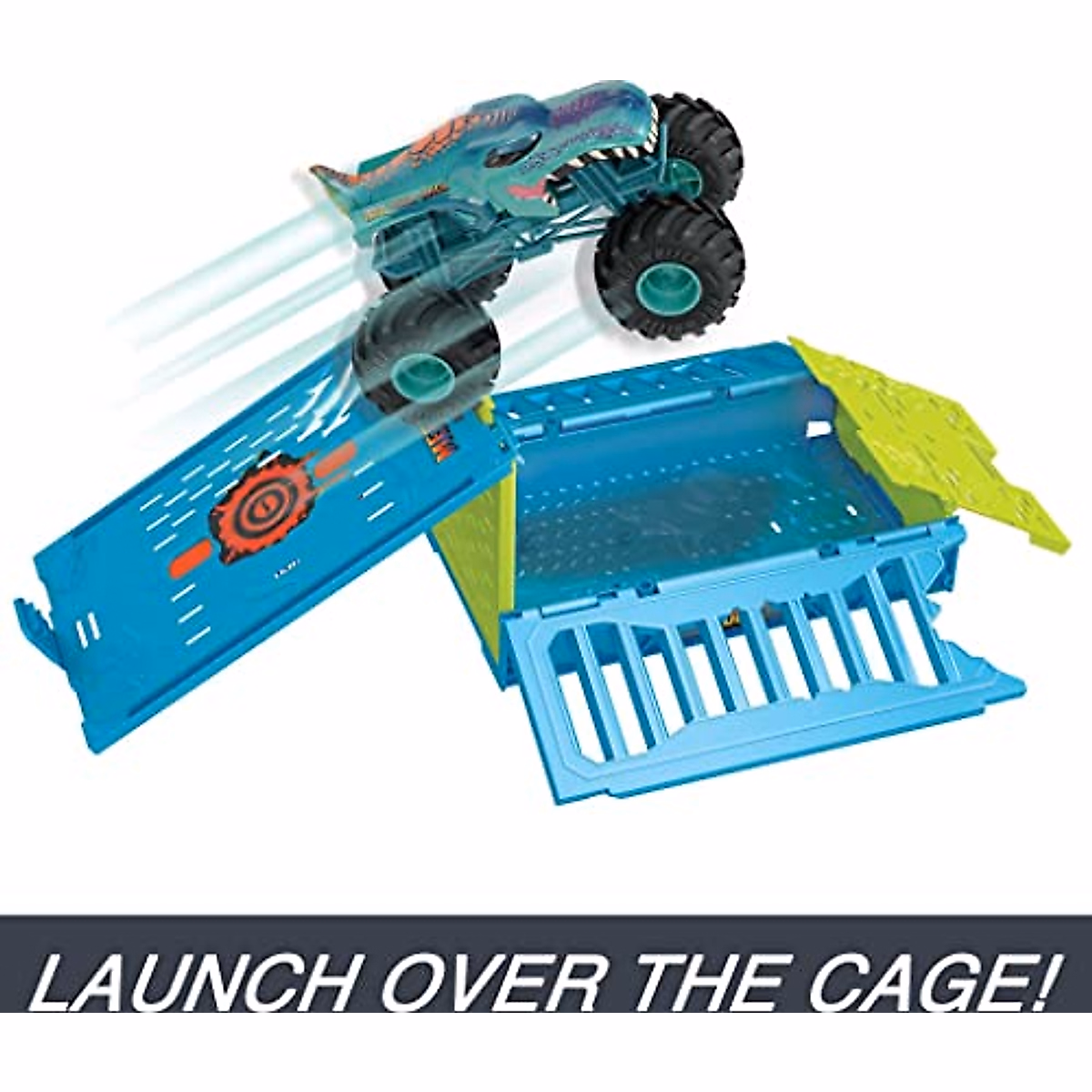 Hot Wheels Monster Trucks 1:24 Scale MEGA-Wrex Crash Cage, Oversized Storage Cage with 1 Large Toy Truck & 4 Crushable Accessories