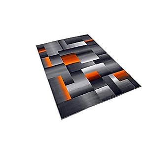 Handcraft Rugs Orange/Black/Gray Abstract Geometric Modern Squares Pattern Area Rug 5 ft. by 7 ft.