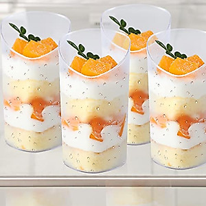 HawHawToys 60 Pack 3 OZ Dessert Cups with Spoons, Triangle Slanted Dessert Shoot Cups Mini Plastic Parfait Cups for Party Individual Desserts, Appetizers Serving