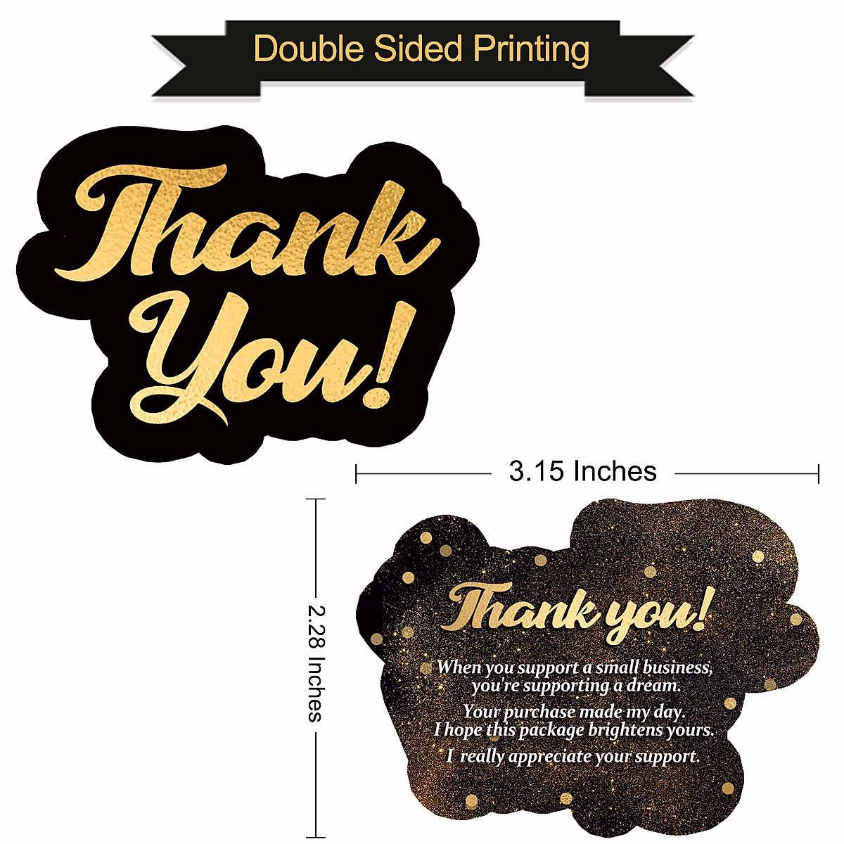 200PCS Unique Thank You Cards Small Business, Black Gold Thank You Cards for Small Business, Double-sided Printing Package Insert Notes for Small Business Owners Stores Online Retailers