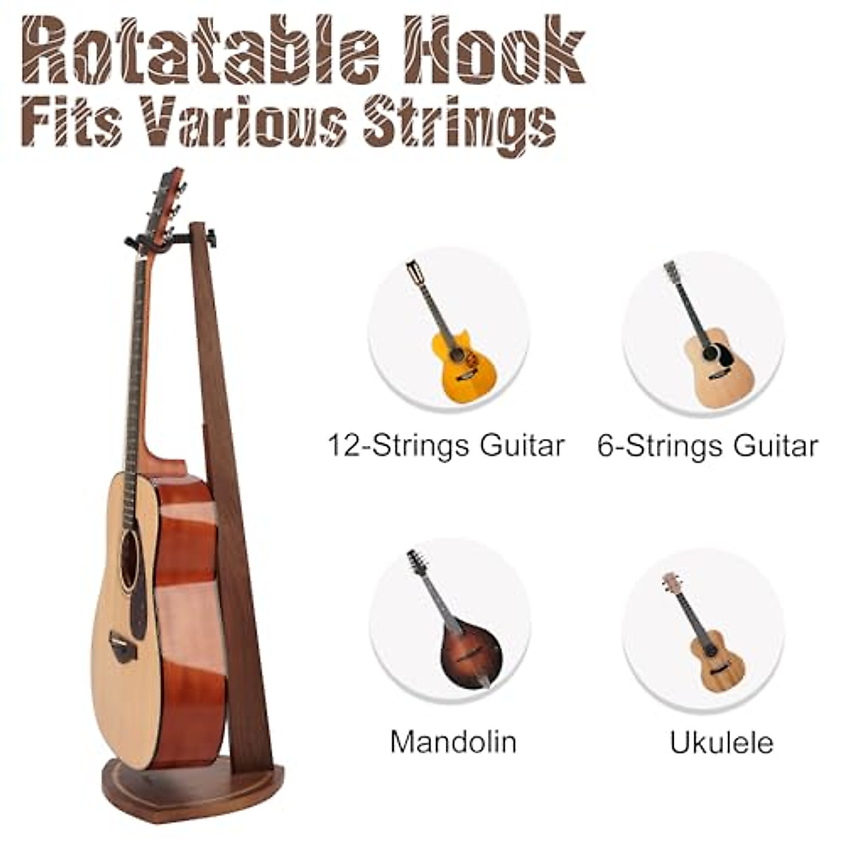 Musbeat Acoustic Guitar Stand, Wood Guitar Stands Floor for Acoustic Guitar, Wooden Guitar Stand for Electric Guitar, Mandolin, Black Walnut Guitar Hanging Stand for Home, Living Room, Decoration