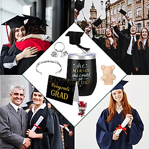 Karenhi 8 Pcs Graduation Gifts for Her 2024 College Congratulations Gifts Sets for Women Stainless Steel Wine Tumbler Graduation Keychains Bracelet Flowers Towel Cards Socks Doctoral Cap Storage Box