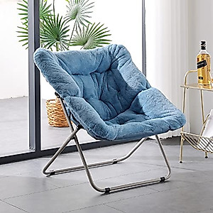 Givjoy Saucer Chair, Soft Faux Fur Oversized Folding Accent Chair, Soft Furry Lounge Lazy Chair, Metal Frame Moon Chair for Bedroom, Living Room