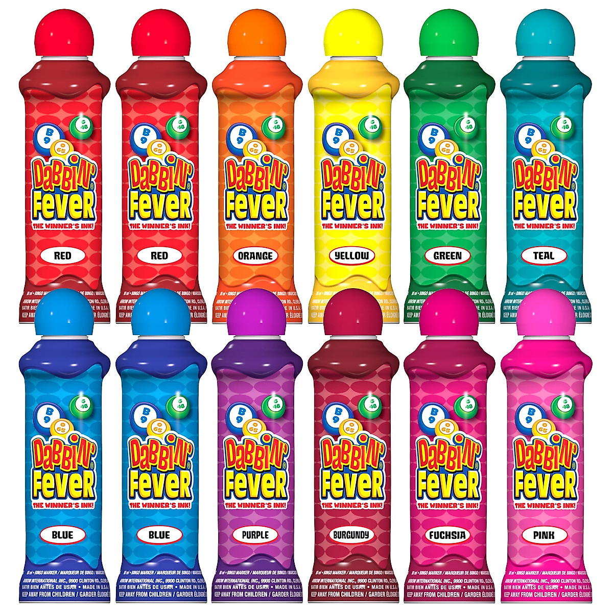 Dabbin' Fever Bingo Daubers Bulk Case - 144 Daubers (12 Dozen) Assorted Colors, 3oz (390468OLD)