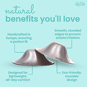LaVie™ Silver Nursing Cups, Soothing Protection for Nursing Nipples of Newborns, Calming Relief for Breastfeeding Moms, 925 Silver Nipple Covers All Natural (Size 2)