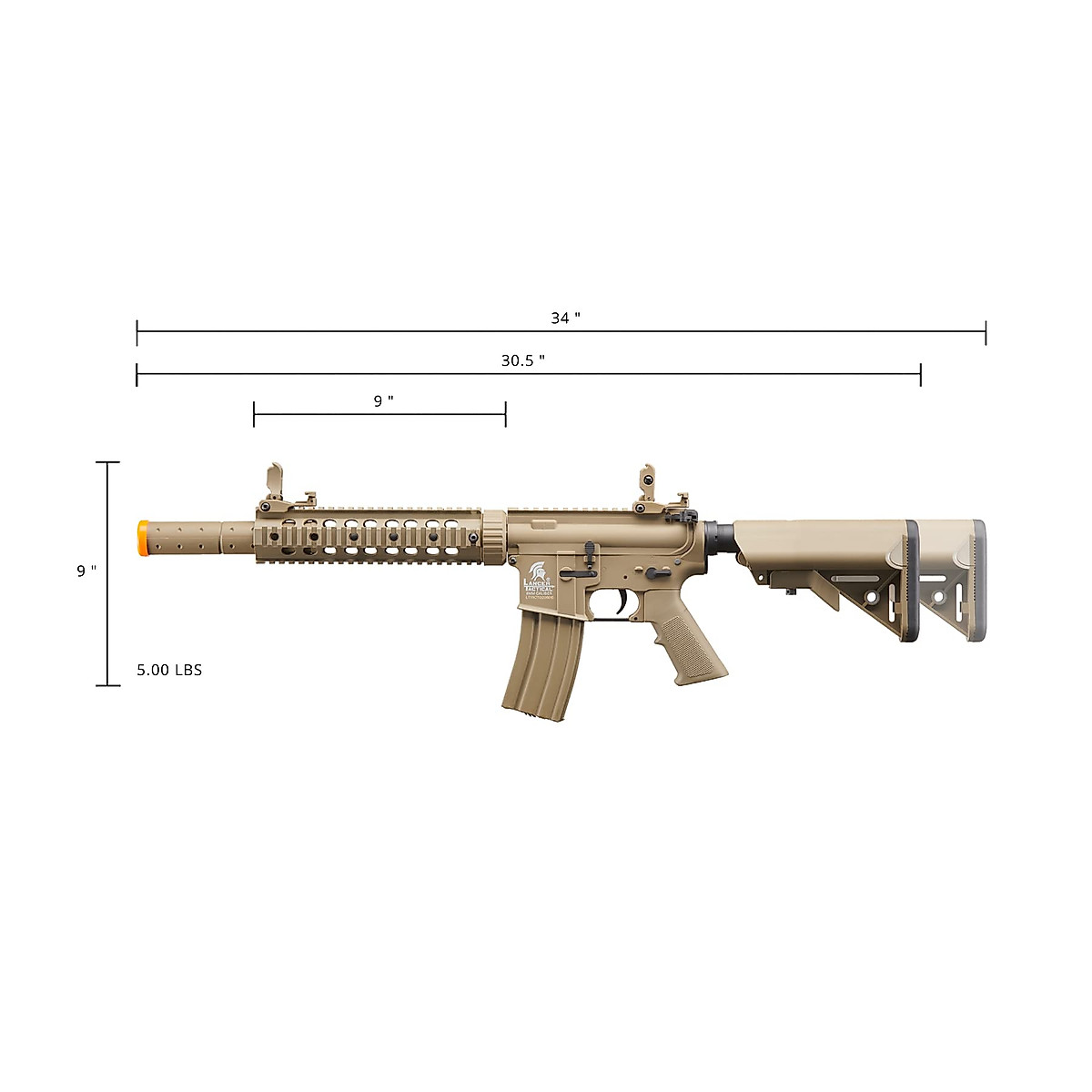 Lancer Tactical Gen 2 M4 SD Long Rail 9" Electric Airsoft AEG Rifle - Full/Semi-Auto - Desert/Nylon Polymer