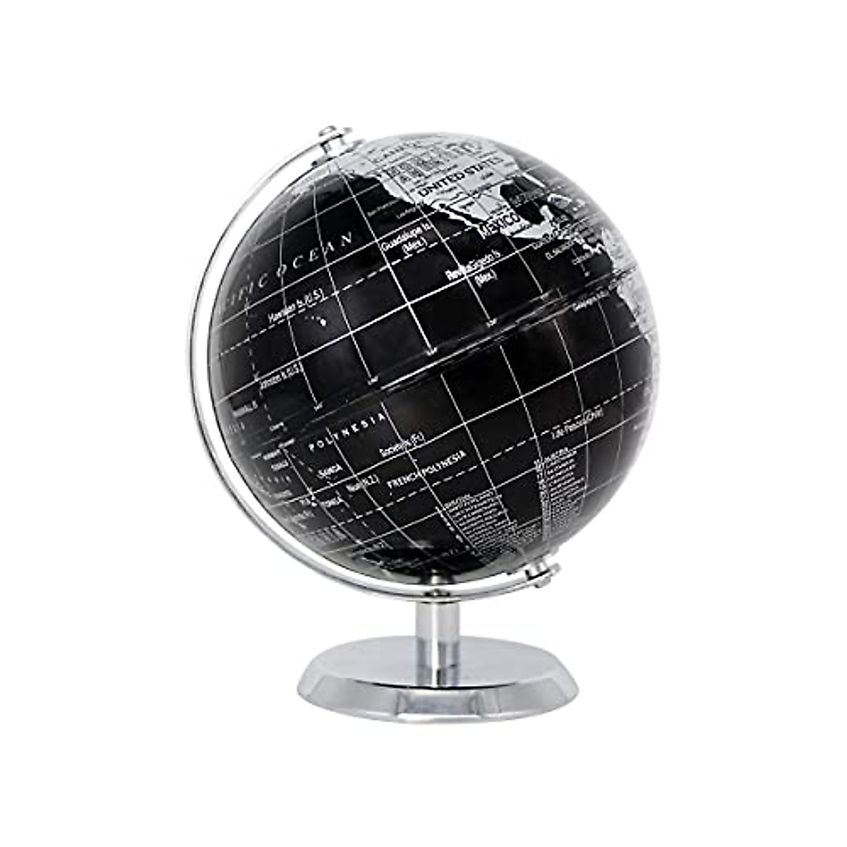 Exerz World Globe Black Dia 5.5-inch - Mini Educational Globe of Earth - Metal Base - Metallic Black