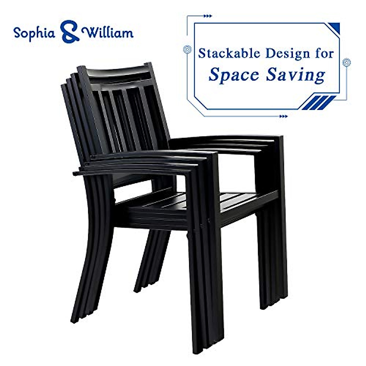 Sophia & William Outdoor Chairs Black Metal Patio Dining Chairs Set of 2,E-Coating Metal Stackable Lawn Chairs,Wrought Iron Outdoor Metal Dining Chairs for Garden Backyard,300 lbs