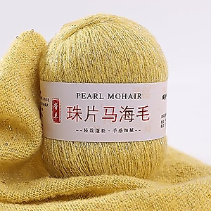Yarn Ave 5 Balls/250 Grams Fine Sequined Mohair Yarns, Wool Blend Soft Fluffy Fancy Yarn for Hand Knitting&Crocheting Cardigans,Sweaters, DIY Crafts (#22 Light Yellow)